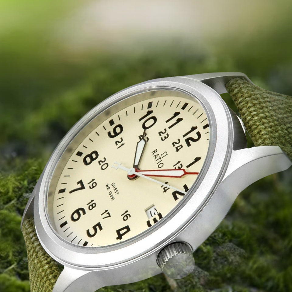 Ratio Quest Men's Field Watch Canvas Strap Quartz RTQ019 100M Watch ...
